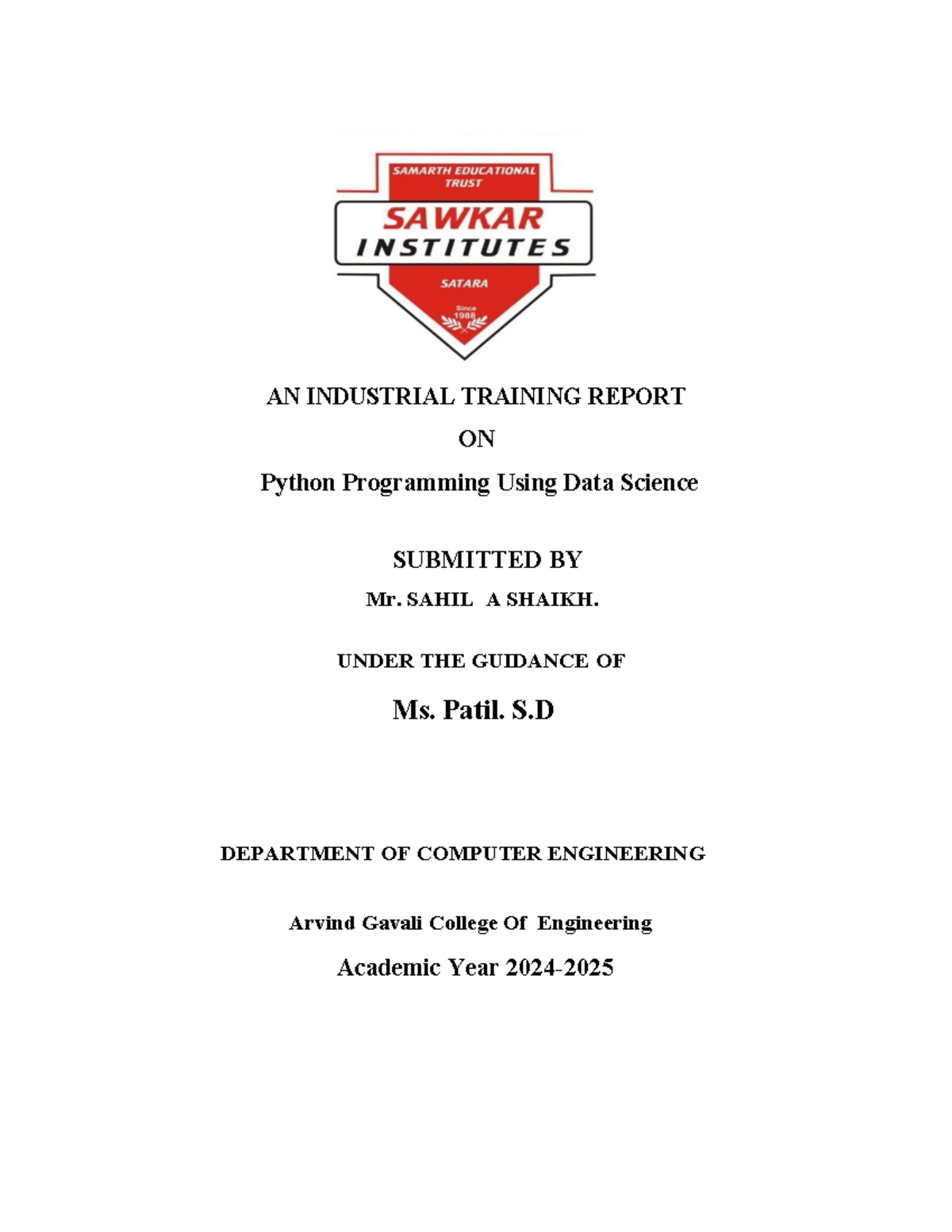 Internship Report: Python Programming & Data Science by Sahil A. Shaikh - Studocu
