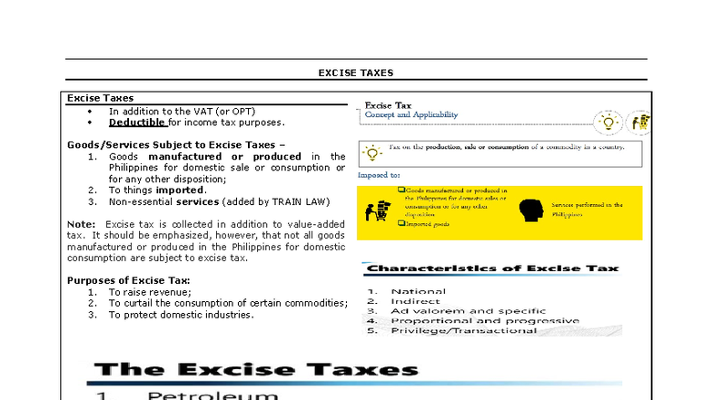 EXCISE TAXES: Overview and Key Concepts in the Philippines - Studocu