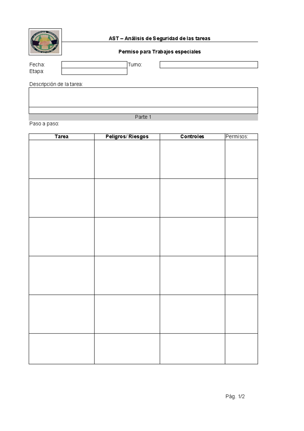 AST - Formato de Análisis de Seguridad para Trabajos Especiales - Studocu
