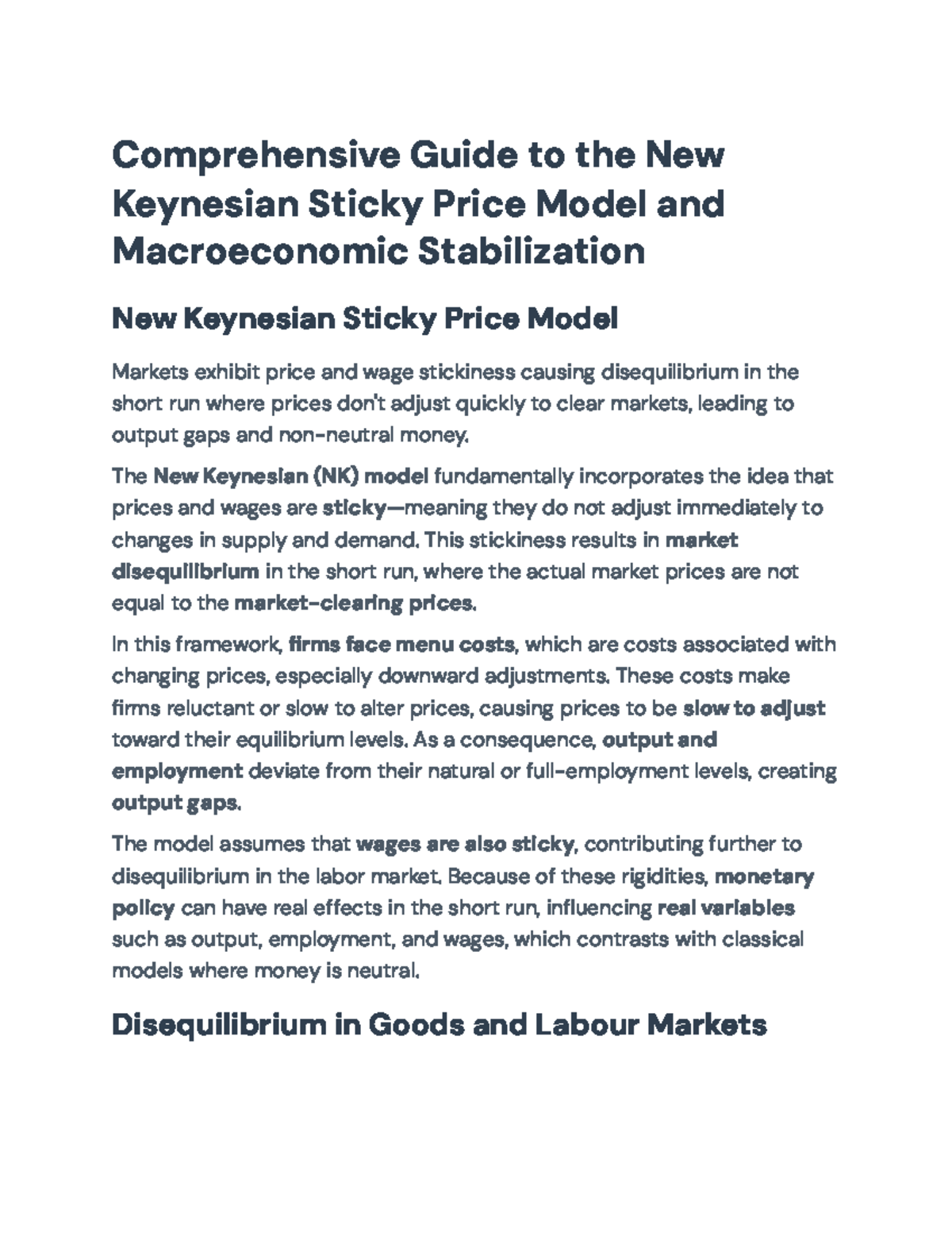 Comprehensive Overview of the New Keynesian Sticky Price Model (ECON ...