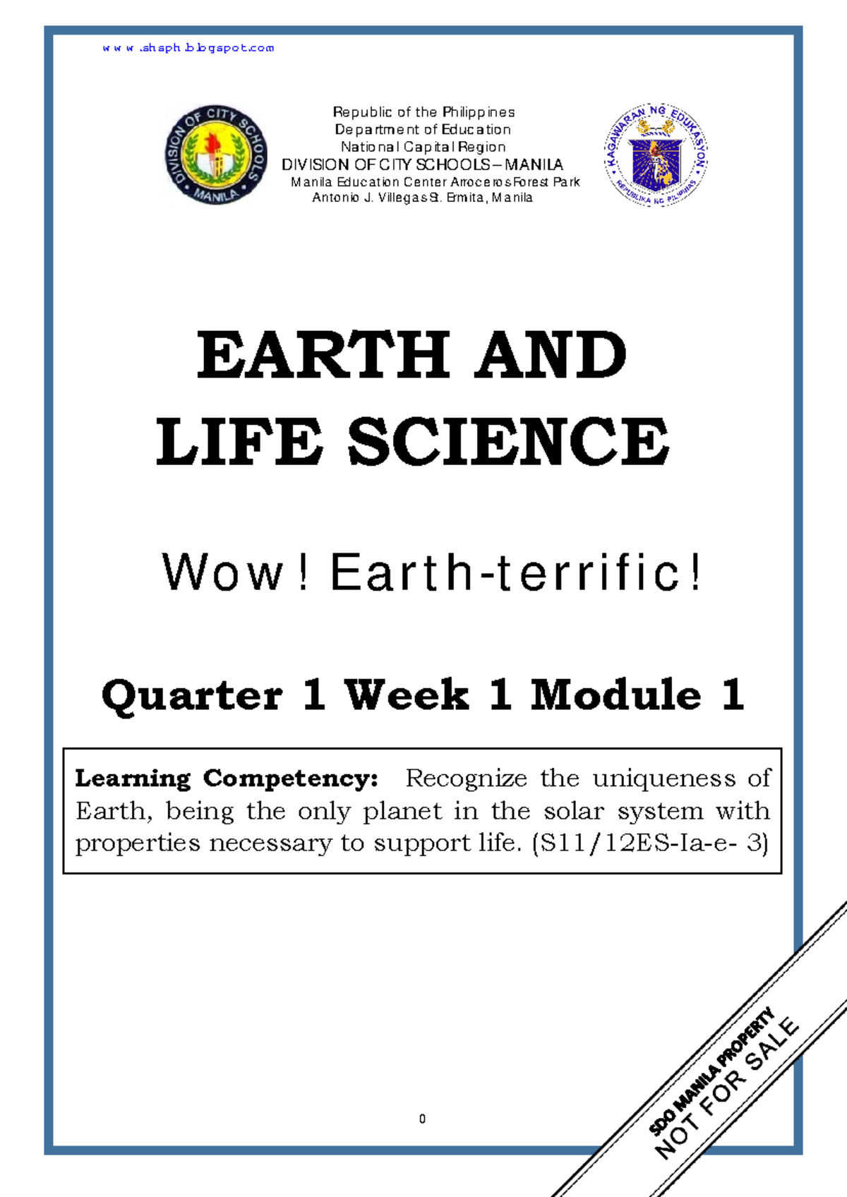 Earth and Life Science (S11/12ES-Ia -e- 3) Quarter 1 Module 1 - Studocu