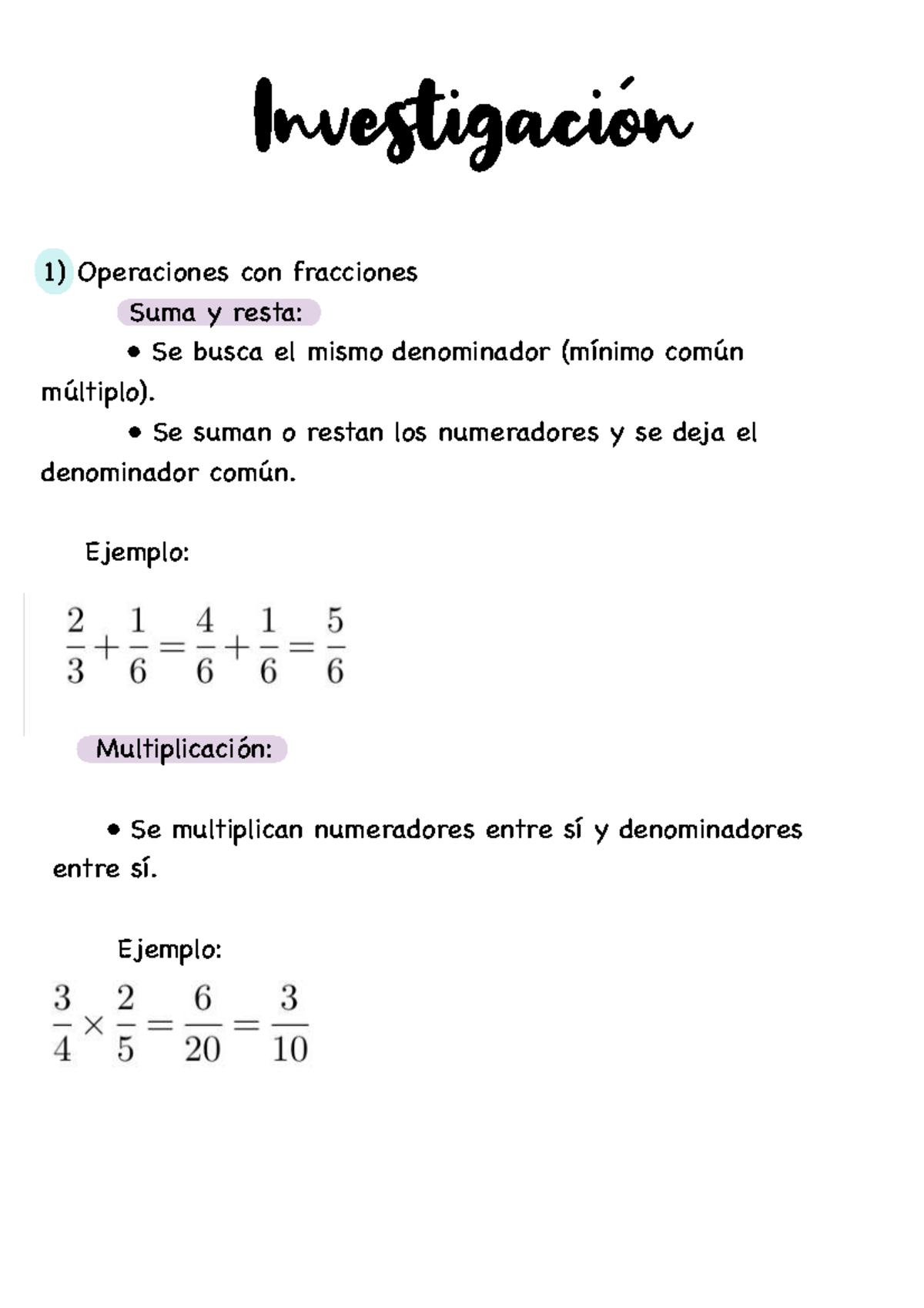 Math - Apuntes: Operaciones con Fracciones y Valor Absoluto - Studocu