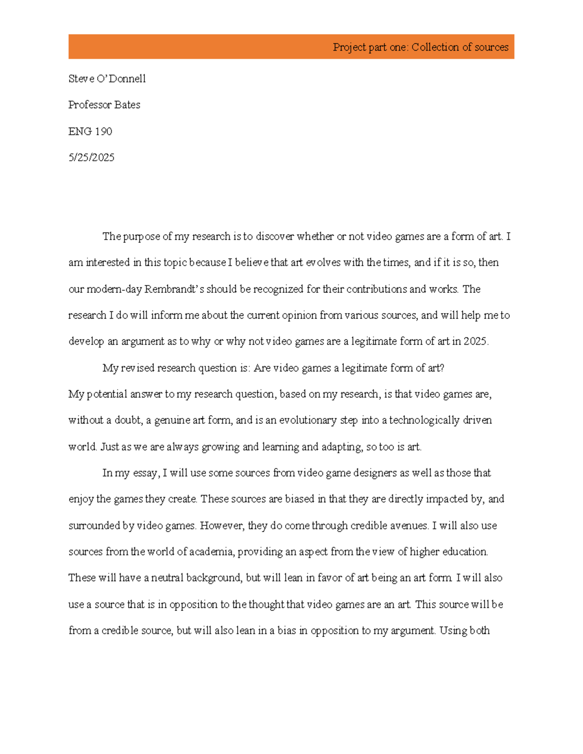 ENG 190 Final Project Part One: Exploring Video Games as Art - Studocu