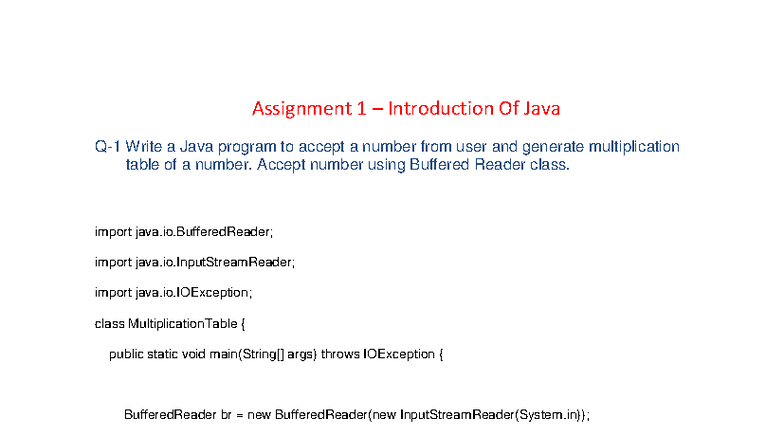 Practical MCA - Assignment 1: Java Programming Basics - Studocu