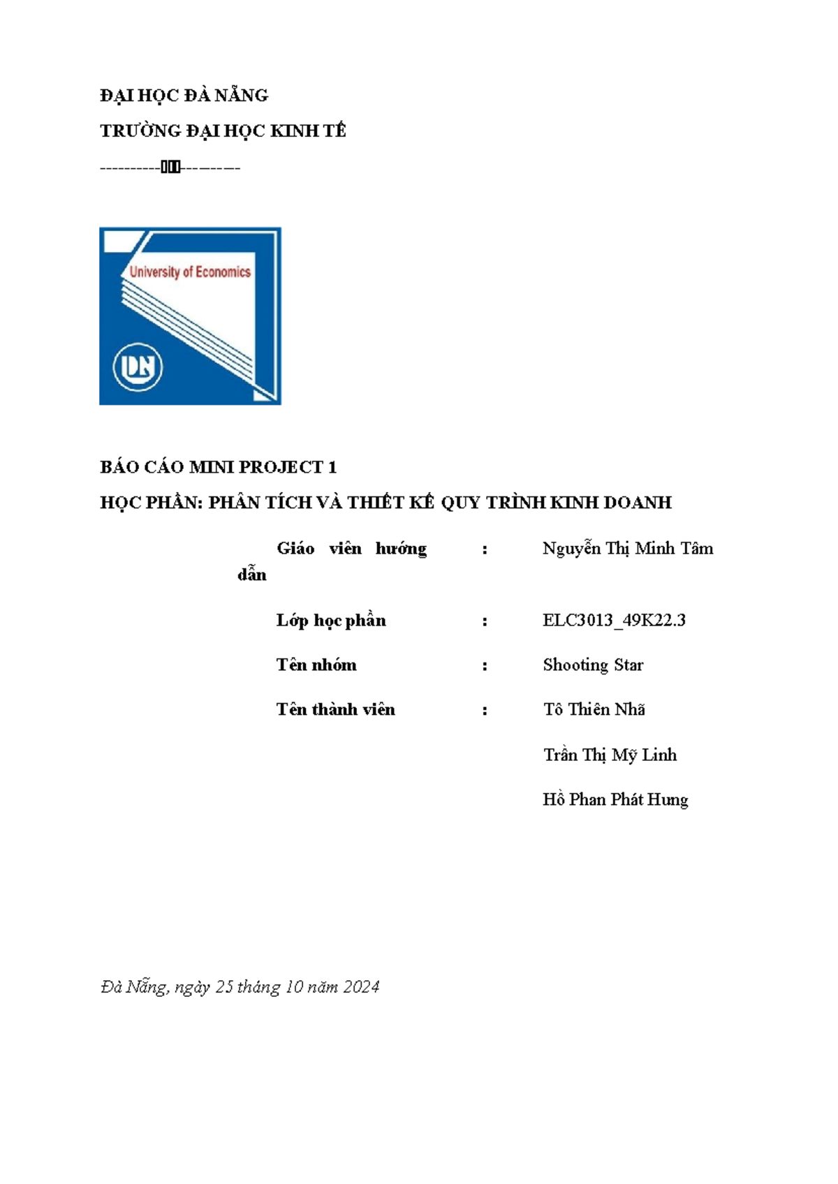 Báo Cáo Mini Project 1: Phân Tích Quy Trình Kinh Doanh ELC3013_49K22 ...