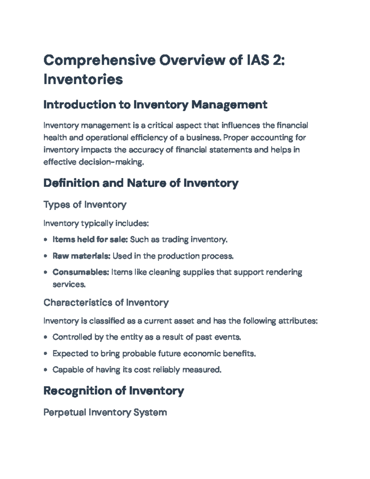 Inventory Management Principles and IAS 2 Overview - Comprehensive ...