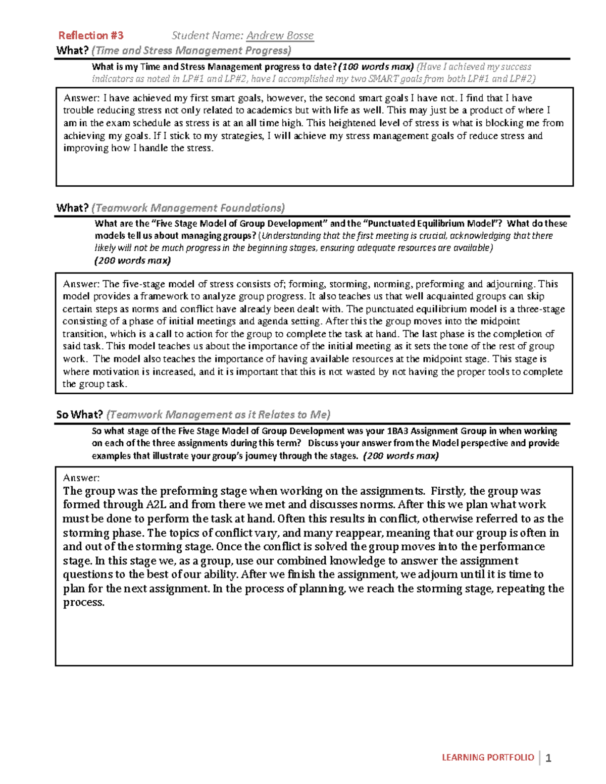 LP Reflection #3 - 1BA3 - Teamwork Management Template - LEARNING ...