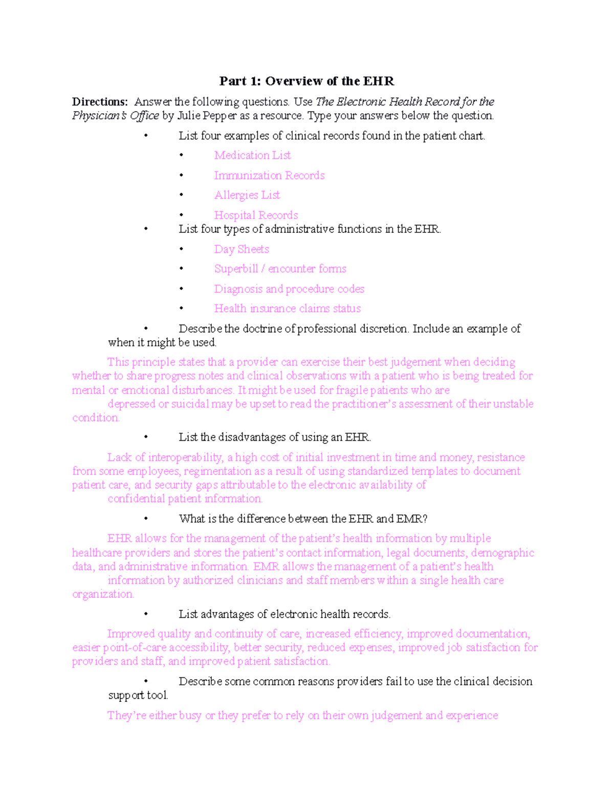 MOA120 Week 1 Assignment: Overview of Electronic Health Records - Studocu