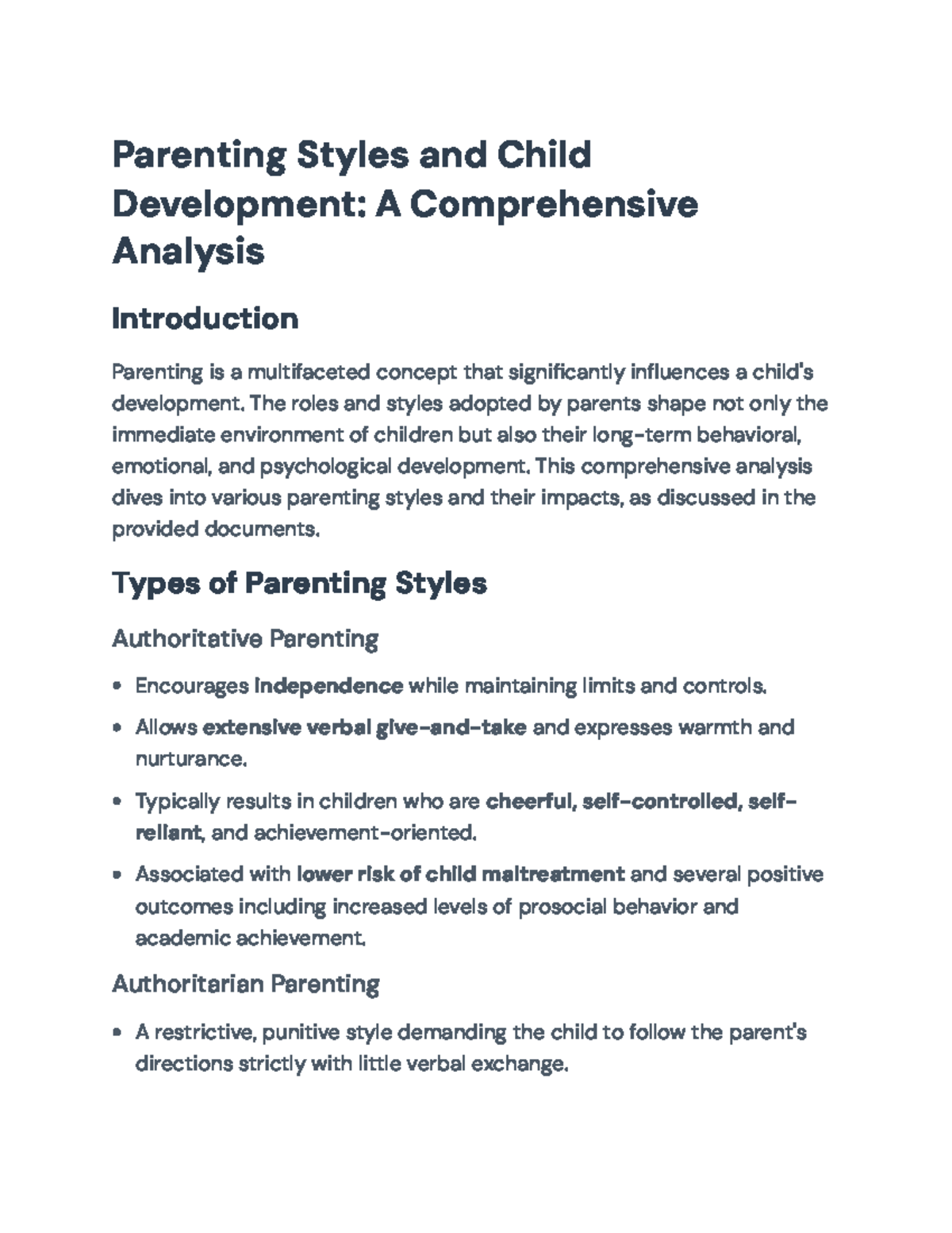 Parenting Styles and Child Development: A Comprehensive Analysis (Psy ...