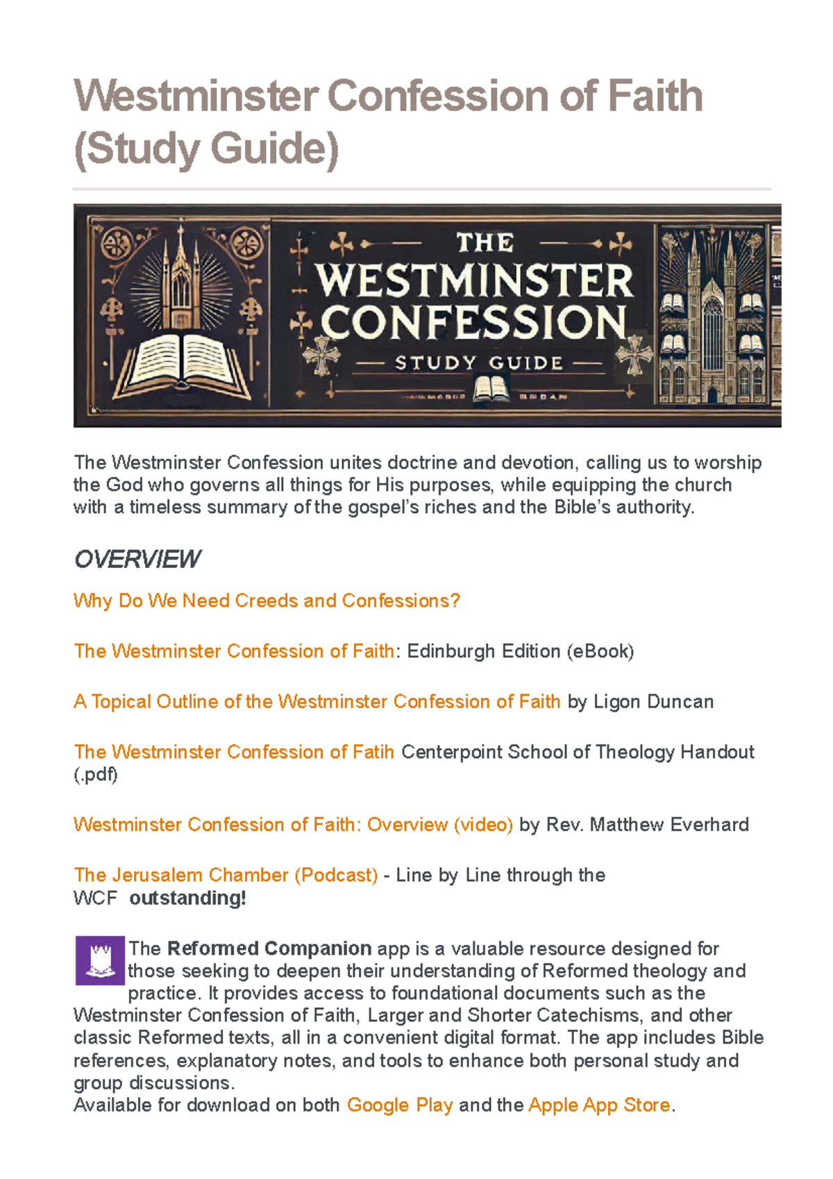 Westminster Confession of Faith Study Guide (WCF Overview) - Studocu