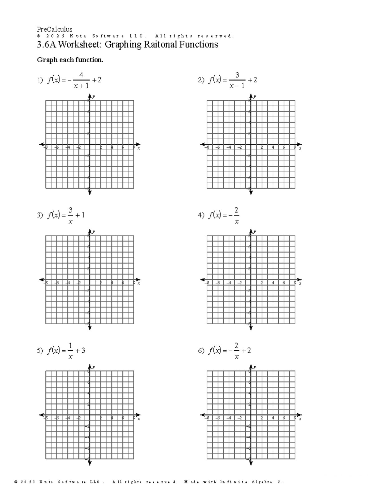 PreCalculus P2L0N2w5x: 3.6A Worksheet on Graphing Rational Functions ...