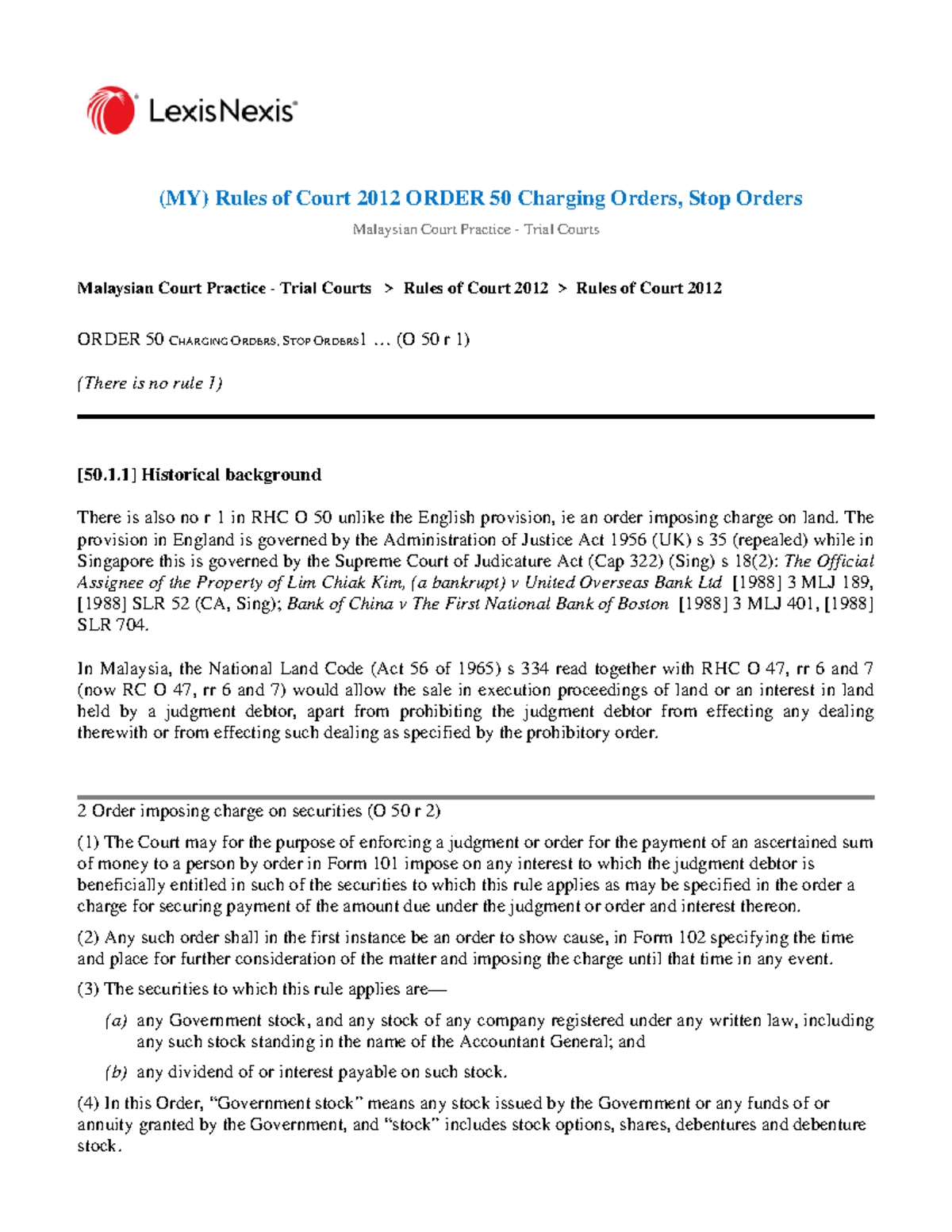 Order 50: Charging Orders in Malaysian Court Practice - Studocu