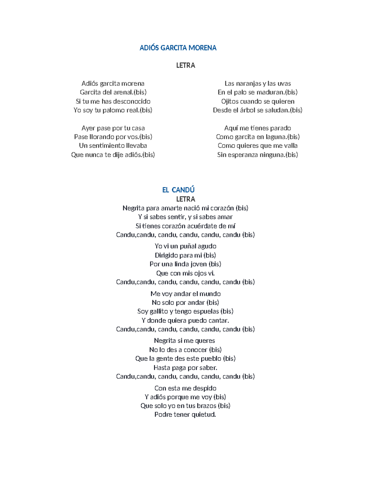 Canciones de adiós y amor: Adiós Garcita Morena y más - Studocu