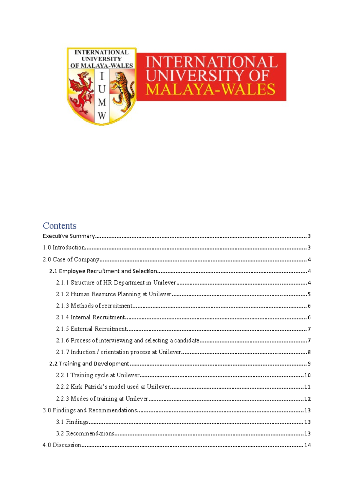 Unilever HR Process: Recruitment, Selection & Training Overview - Studocu