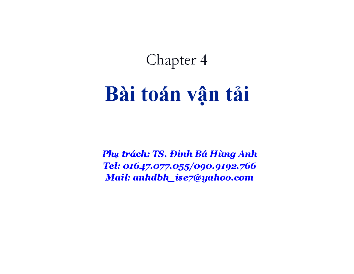 Kinh Tế Lượng Chương 4: Mô Hình và Phương Pháp Vận Tải 2383 - Studocu
