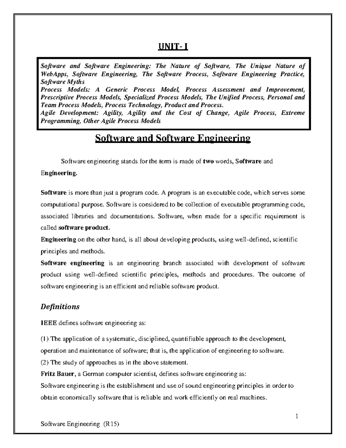 SE- Notes - Software Engineering - 1 UNIT- I Software and Software ...