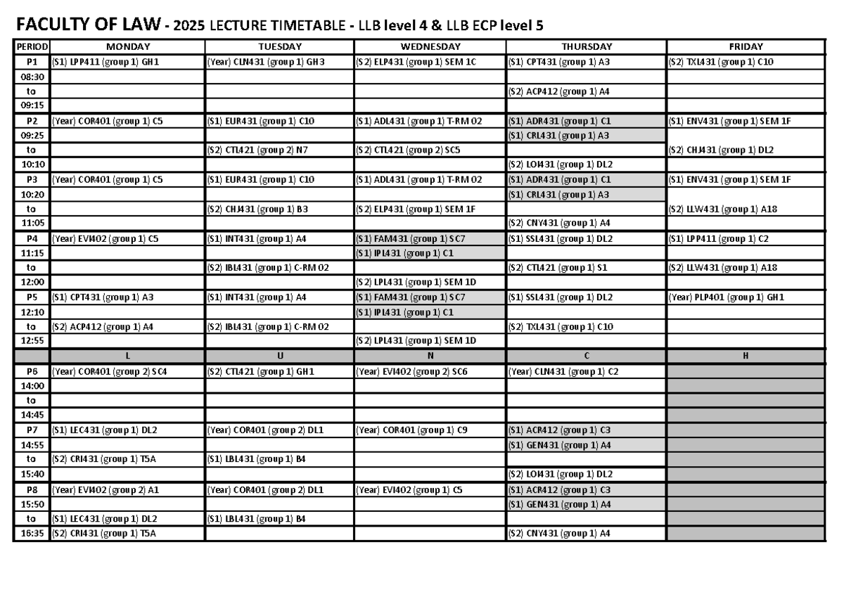 2025 LLB Level 4 & ECP Level 5 Lecture Timetable - Studocu