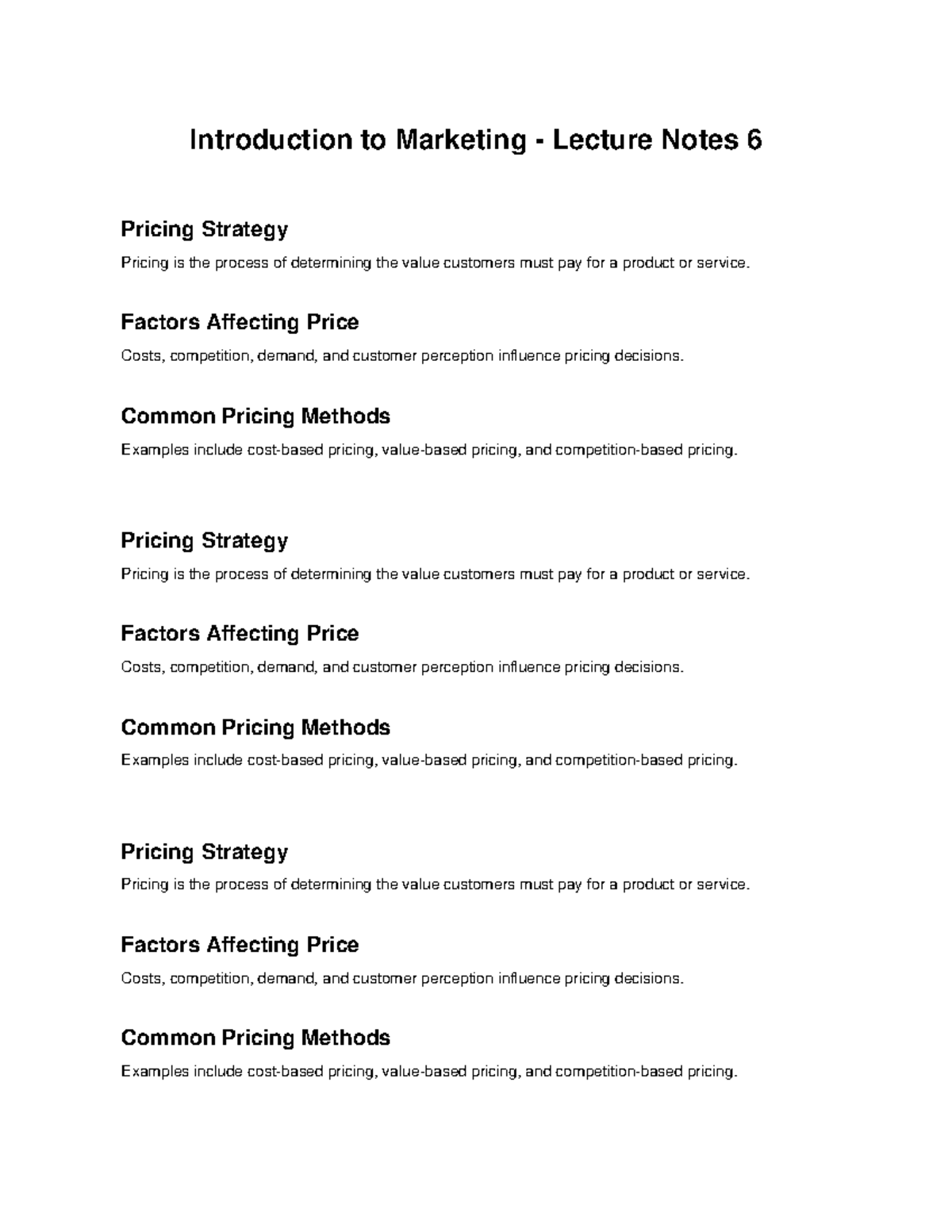 Introduction to Marketing Lecture Notes 6: Pricing Strategies Explained ...