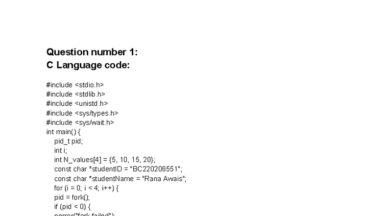 Bc220206551(CS604) - xyz - Question number 1: C Language code: #include #include - Studocu