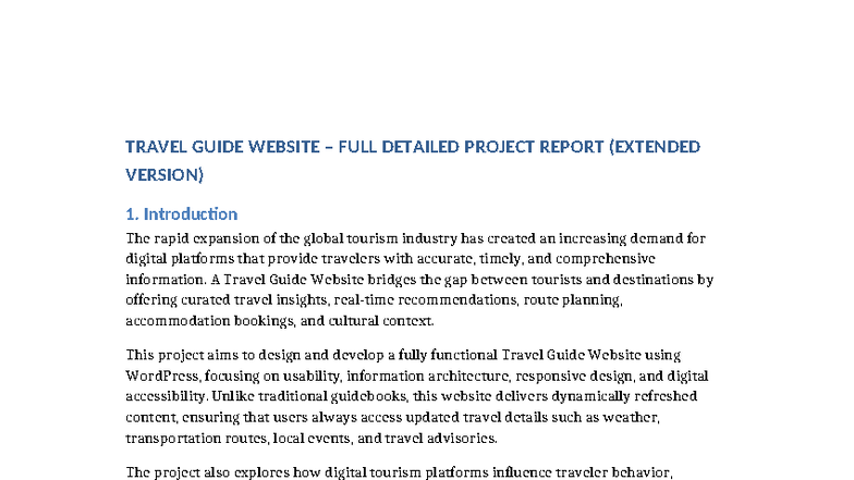 TRAVEL GUIDE WEBSITE PROJECT REPORT (EXTENDED VERSION) - Studocu