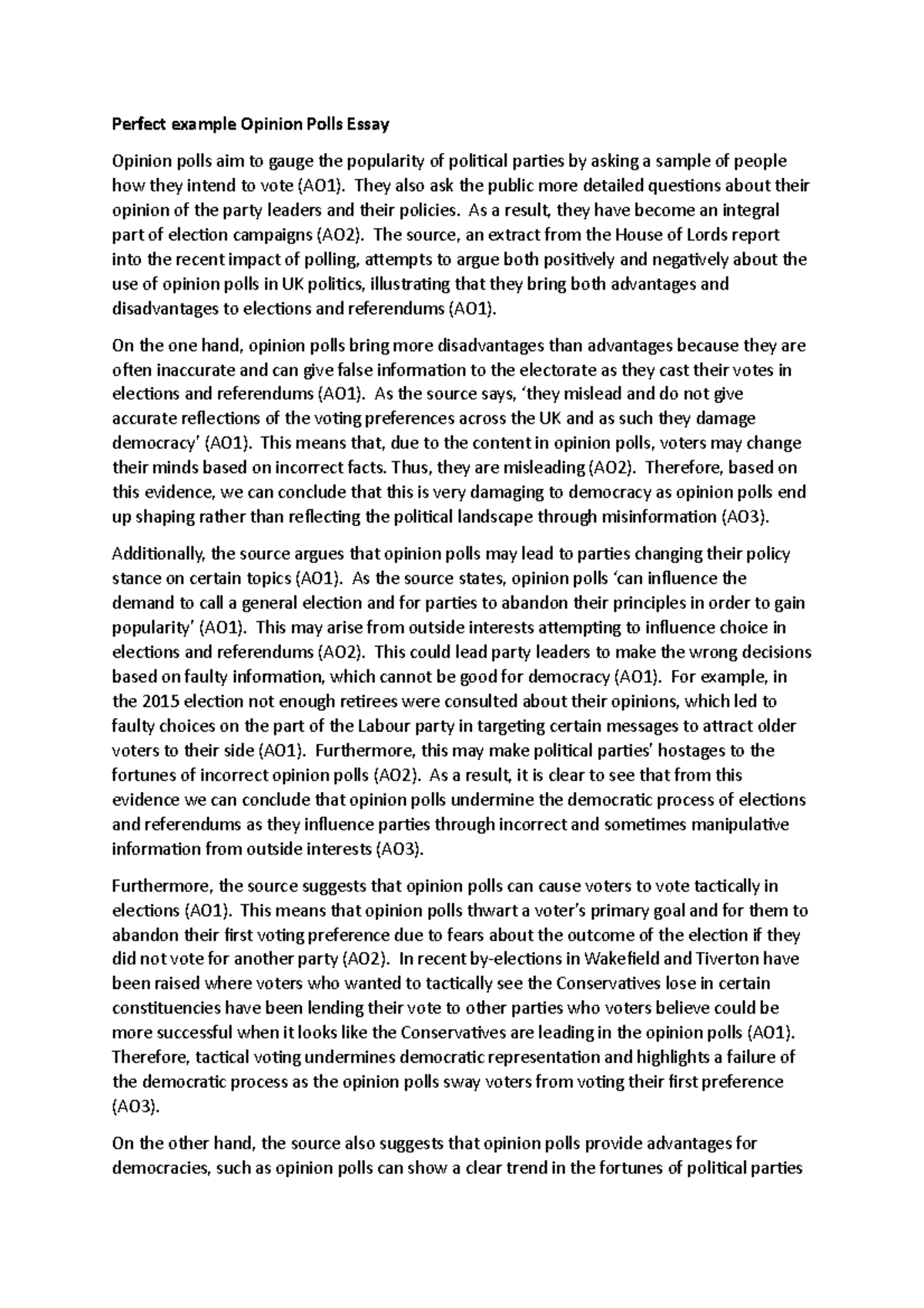 Perfect example Opinion Polls Essay - Perfect example Opinion Polls ...