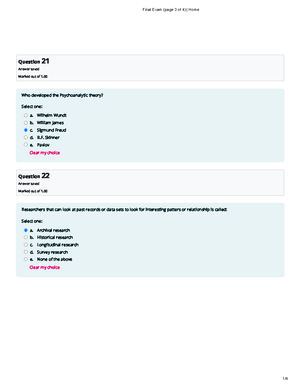 Final Exam (page 1 of 4) Home - Question 1 Answer saved Marked out of 1 ...