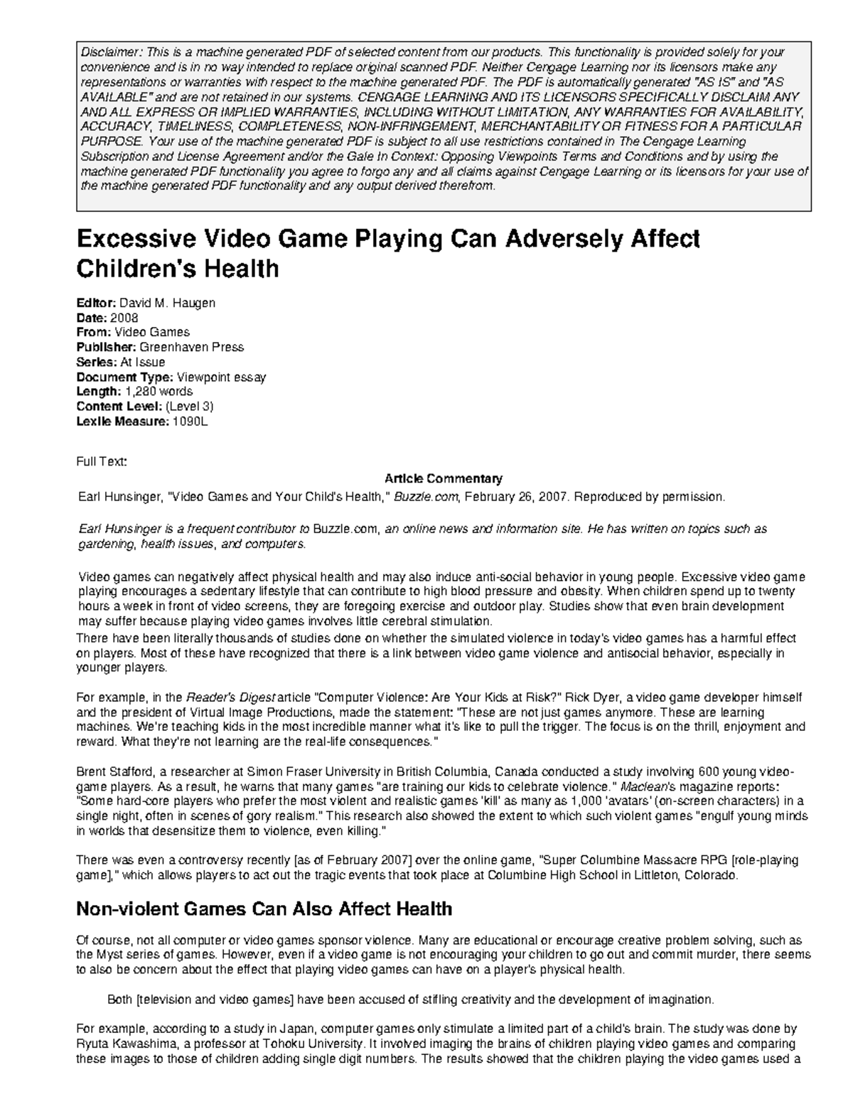 Excessive Video Game Playing and Its Health Impacts on Kids - Studocu