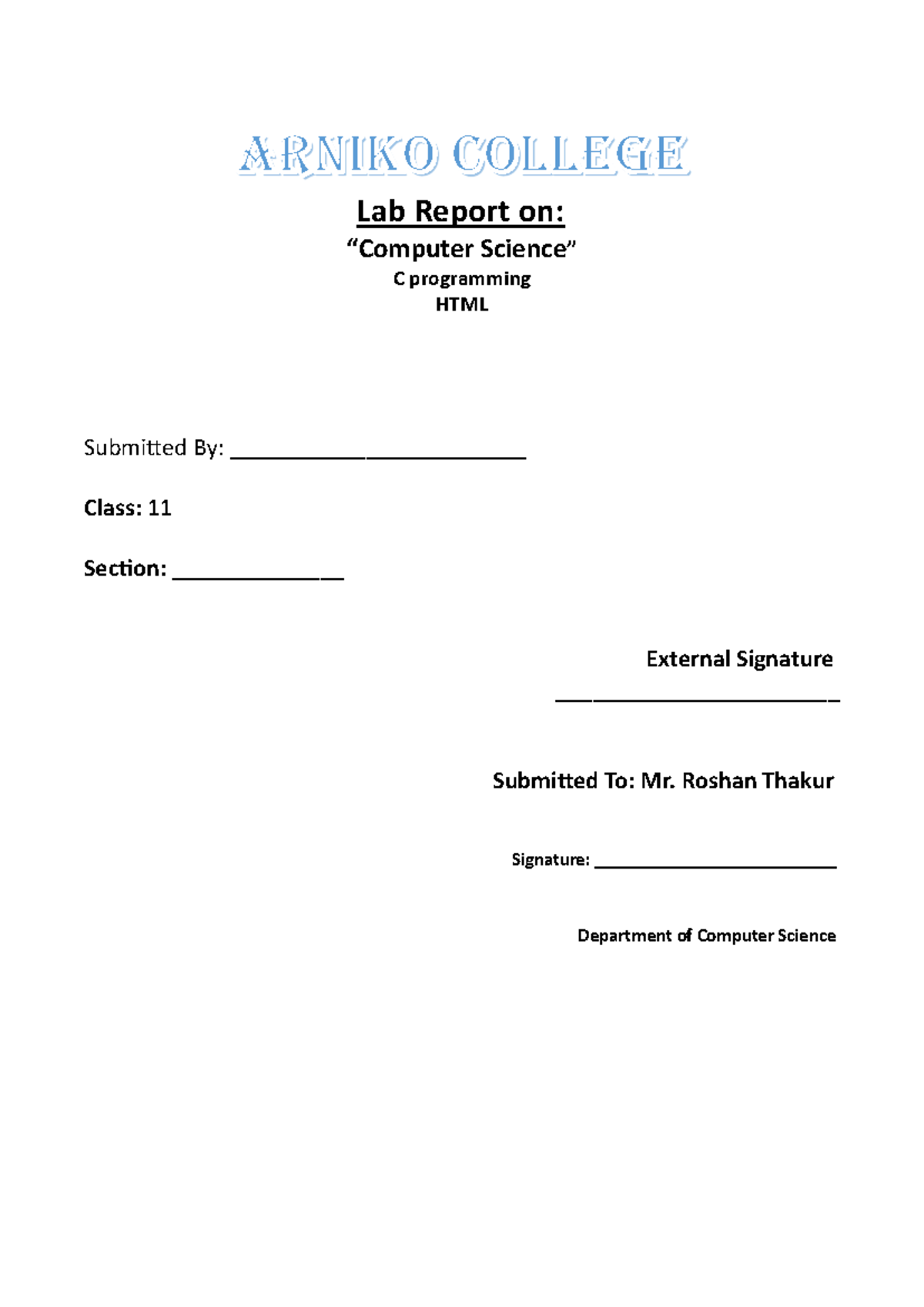 Lab Report: C Programming for Class 11 - Computer Science - Studocu