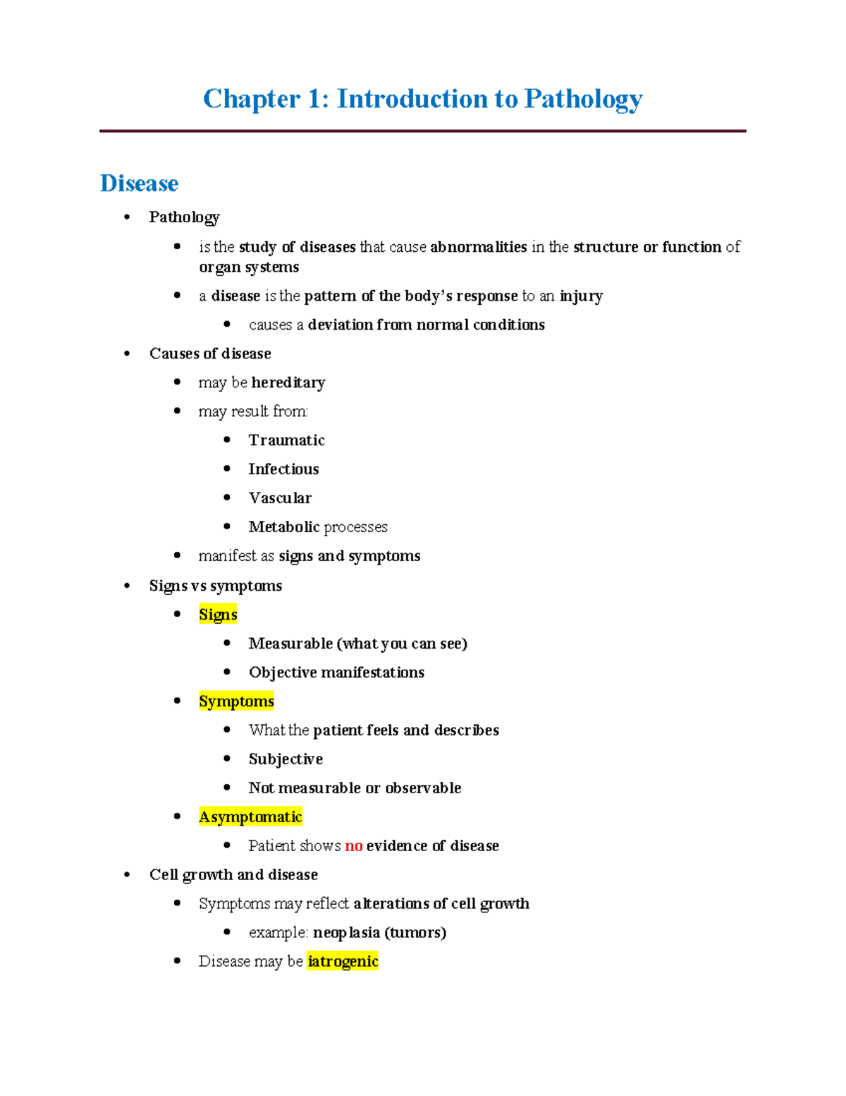 Chapter 1: Intro to Pathology - Disease Processes and Imaging - Studocu