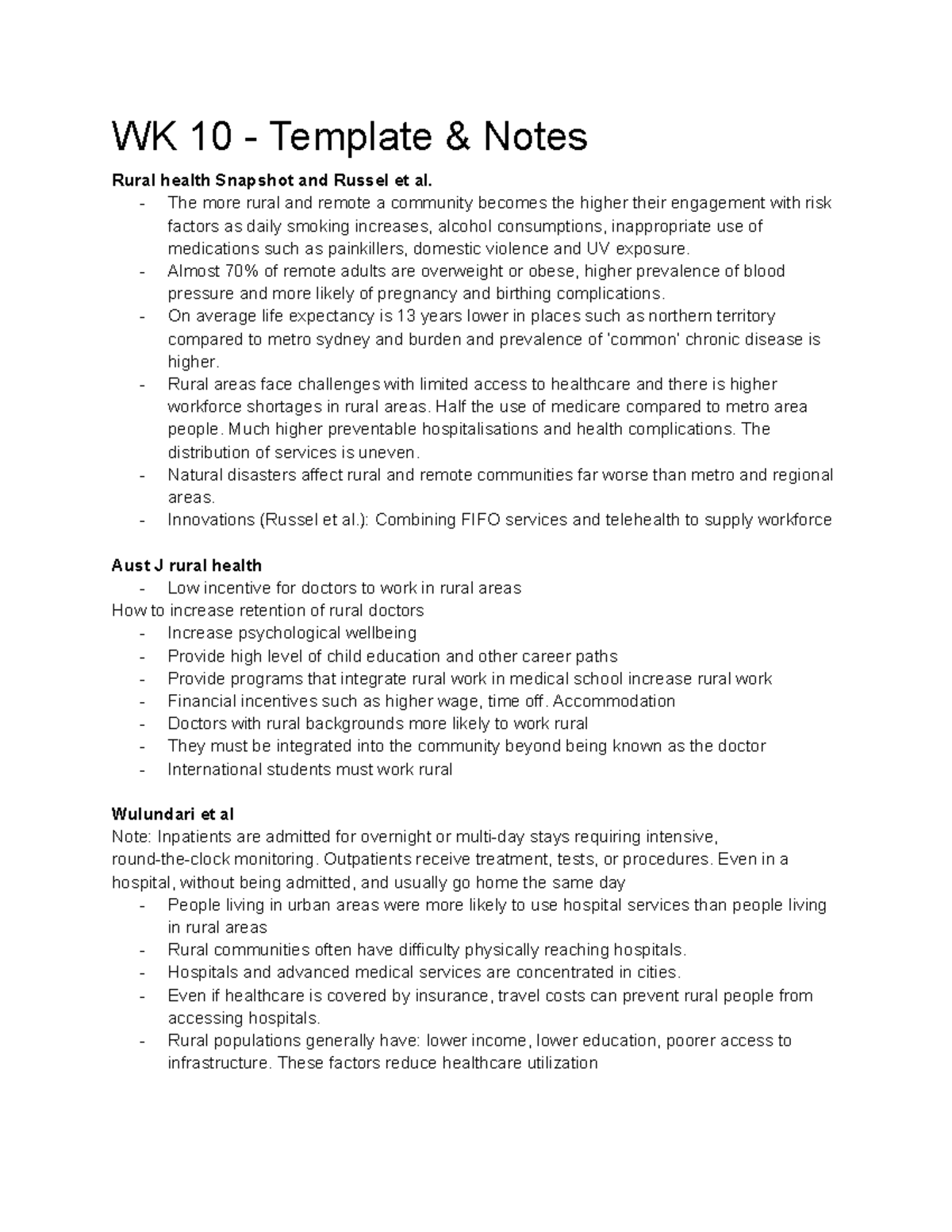HLTH 1001 - WK 10 Rural Health Challenges and Innovations Notes - Studocu