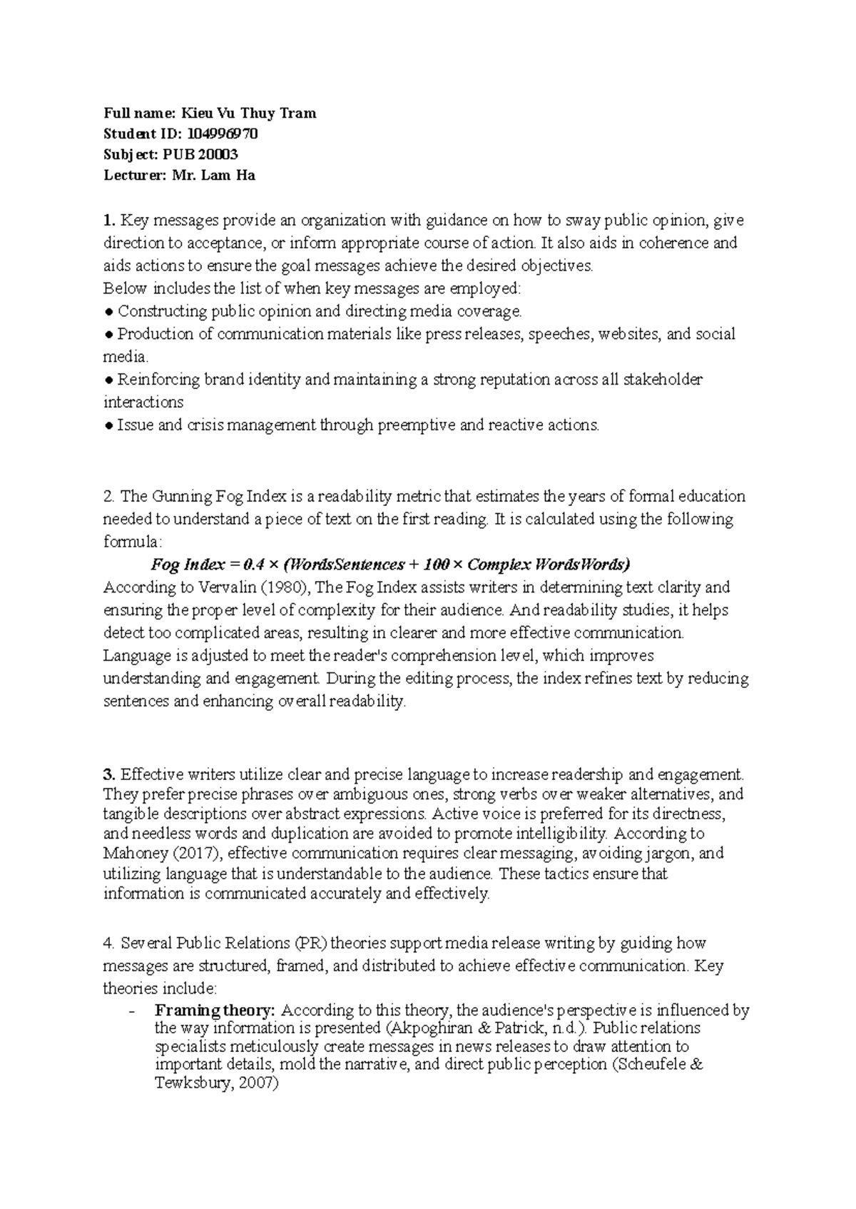 PUB2000 3 Exercise B - Key Messages & Media Release Insights - Studocu