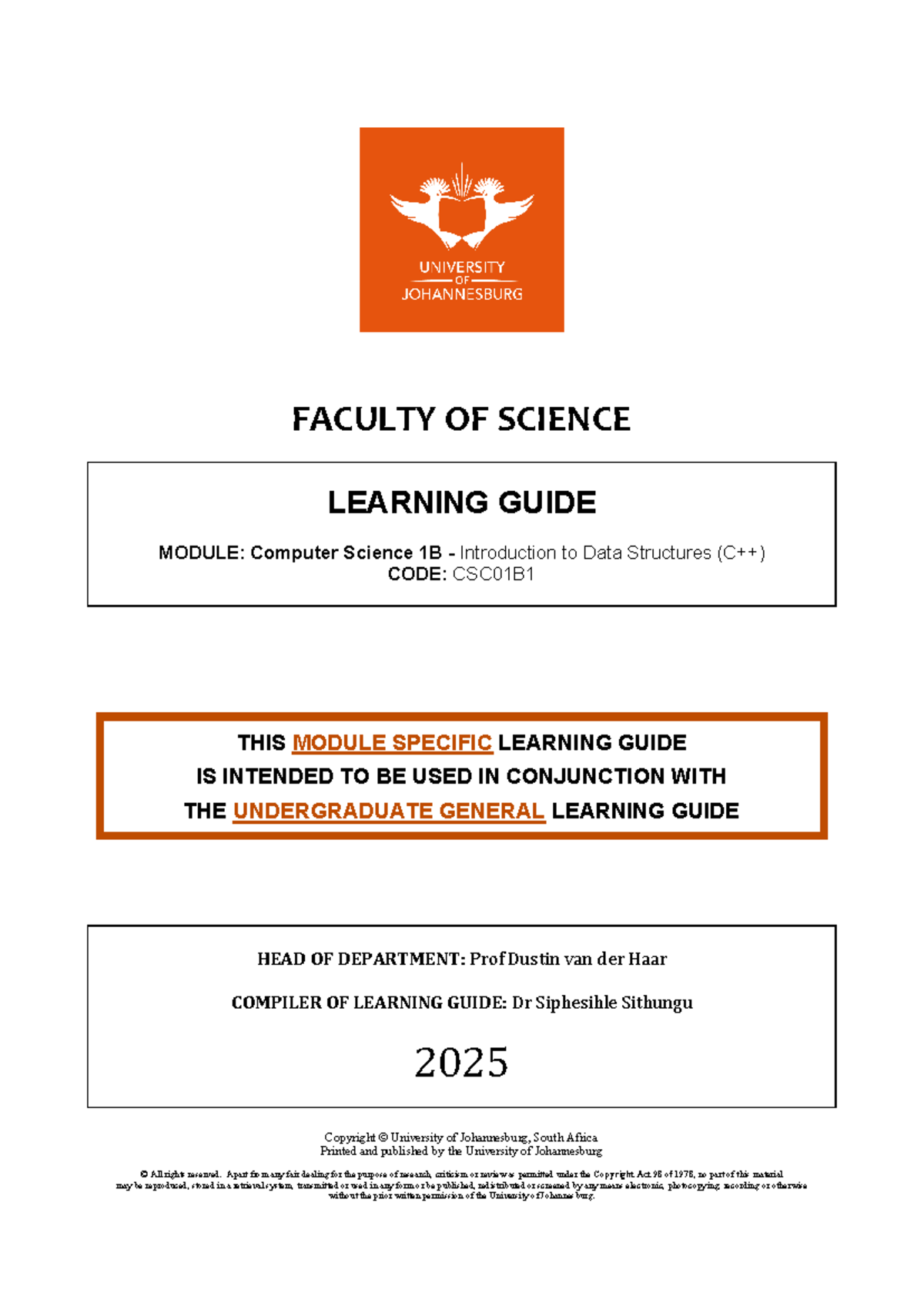 Computer Science 1B (CSC01B1) Learning Guide: Data Structures 2025 ...