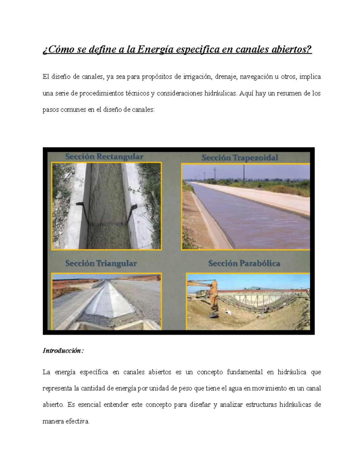 Cómo se define a la Energía especifica en canales abiertos - ¿Cómo se ...