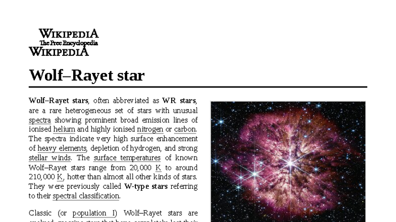 Wolf-Rayet Stars: Characteristics, Classification, and Evolution - Studocu