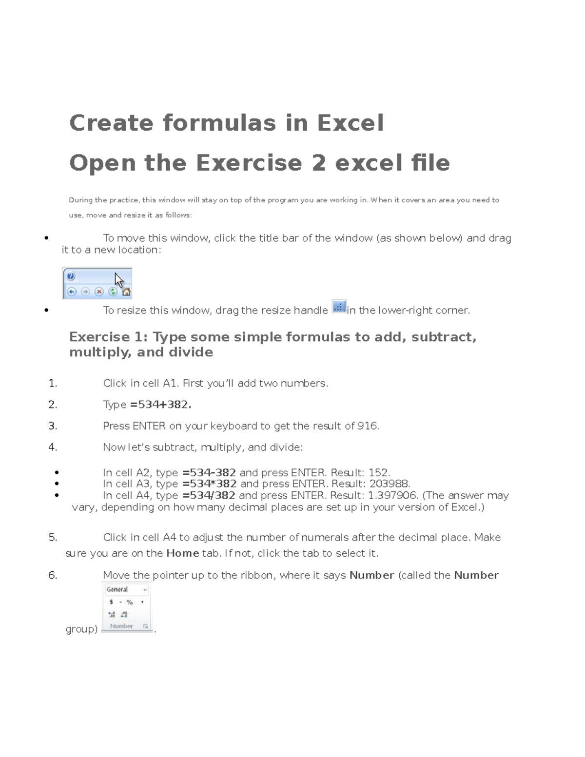 Exercise 3 Instruction Create Formulas In Excel Open The Exercise 2