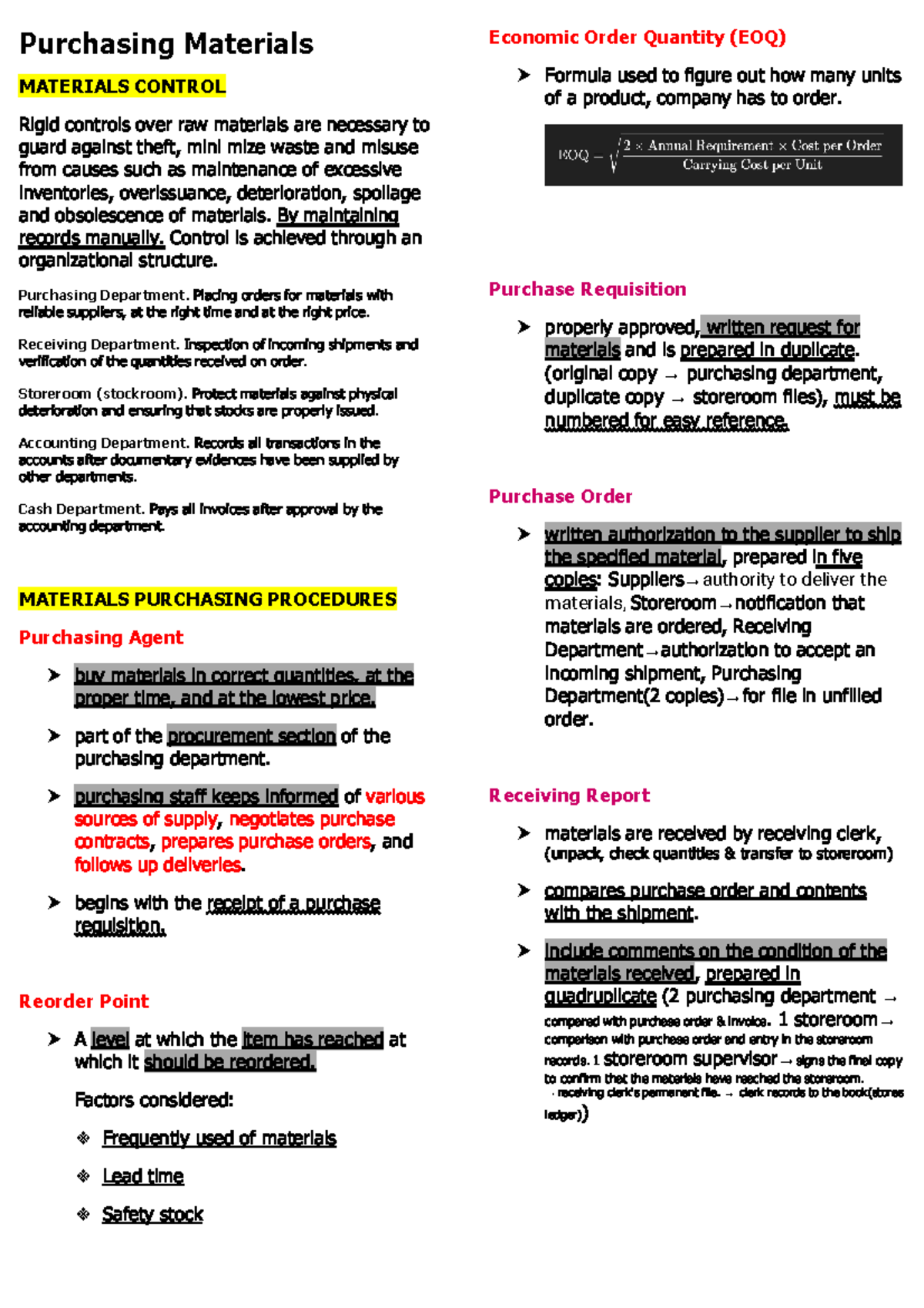 COST Accounting: Purchasing Materials & Inventory Control Procedures ...