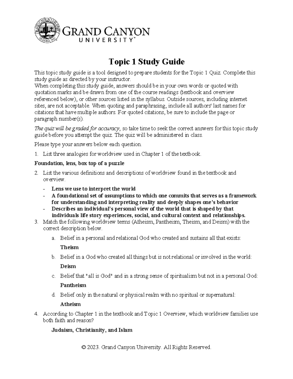 CWV 101 301 RS T1 Study Guide: Worldview Concepts and Quiz Prep - Studocu