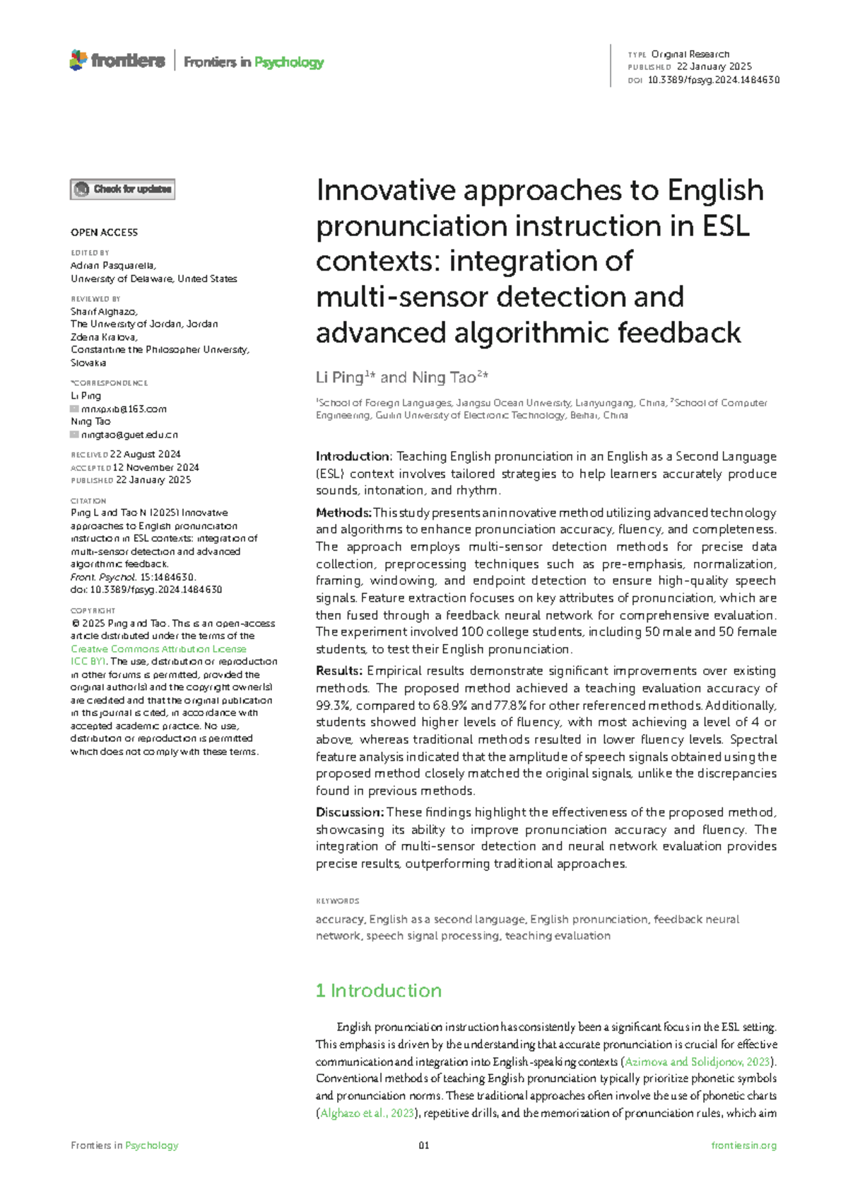 Innovative ESL Pronunciation Instruction: Advanced Feedback Methods ...