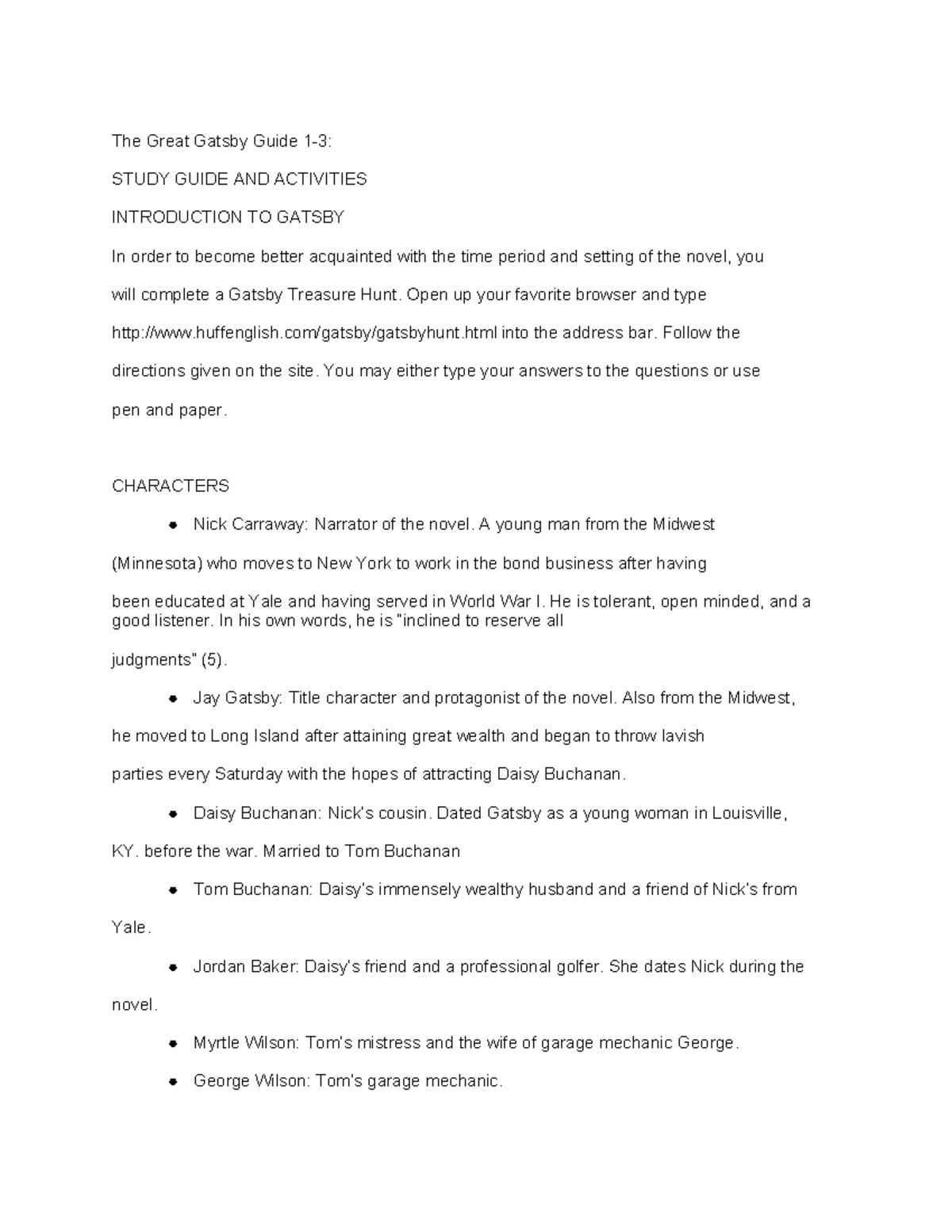The Great Gatsby Study Guide Chapters 1-3 Activities & Questions - Studocu
