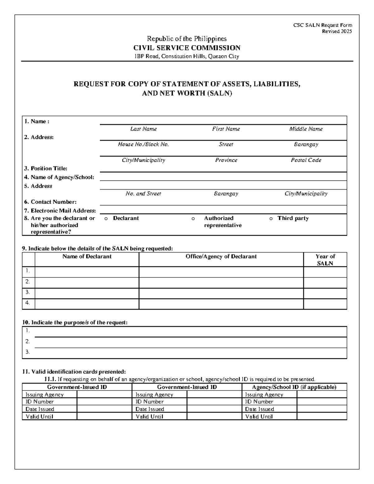 CSC SALN Request Form - Revised 2025 for Asset Declaration - Studocu