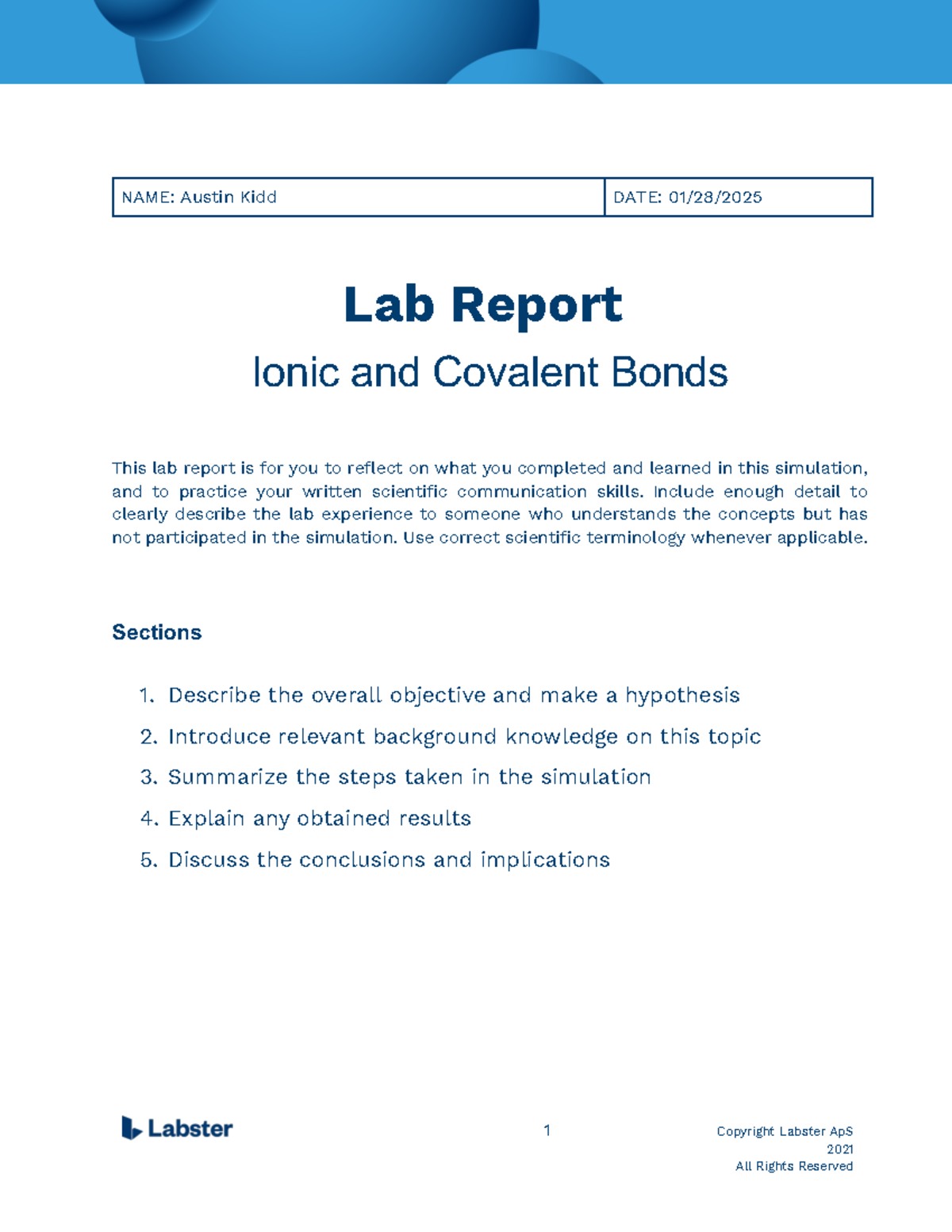 Lab Report: Analysis of Ionic & Covalent Bonds in Simulation - Studocu