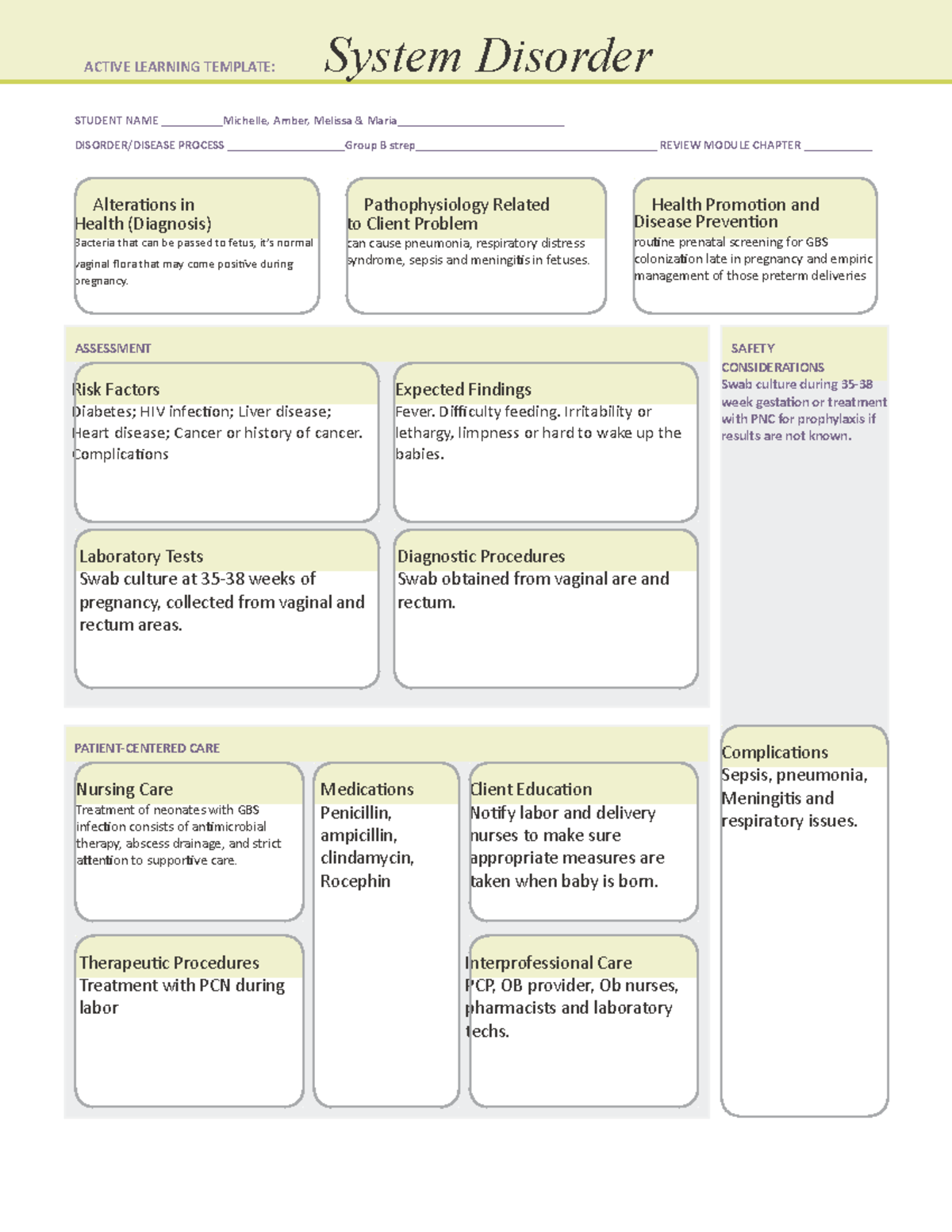 System Disorder: GBS (Group B Strep) - Active Learning Template - Studocu
