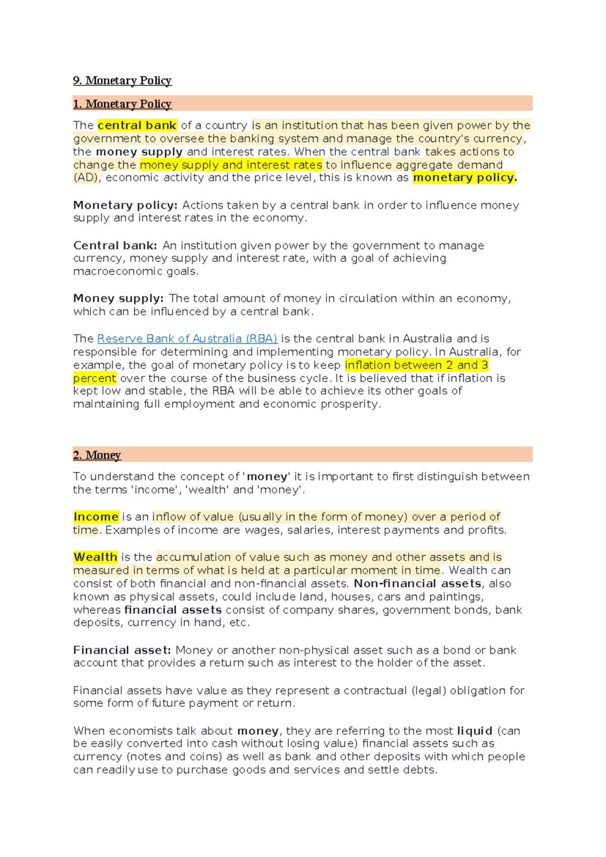 Topic 9: Monetary Policy Overview and Key Insights - Notes - Studocu