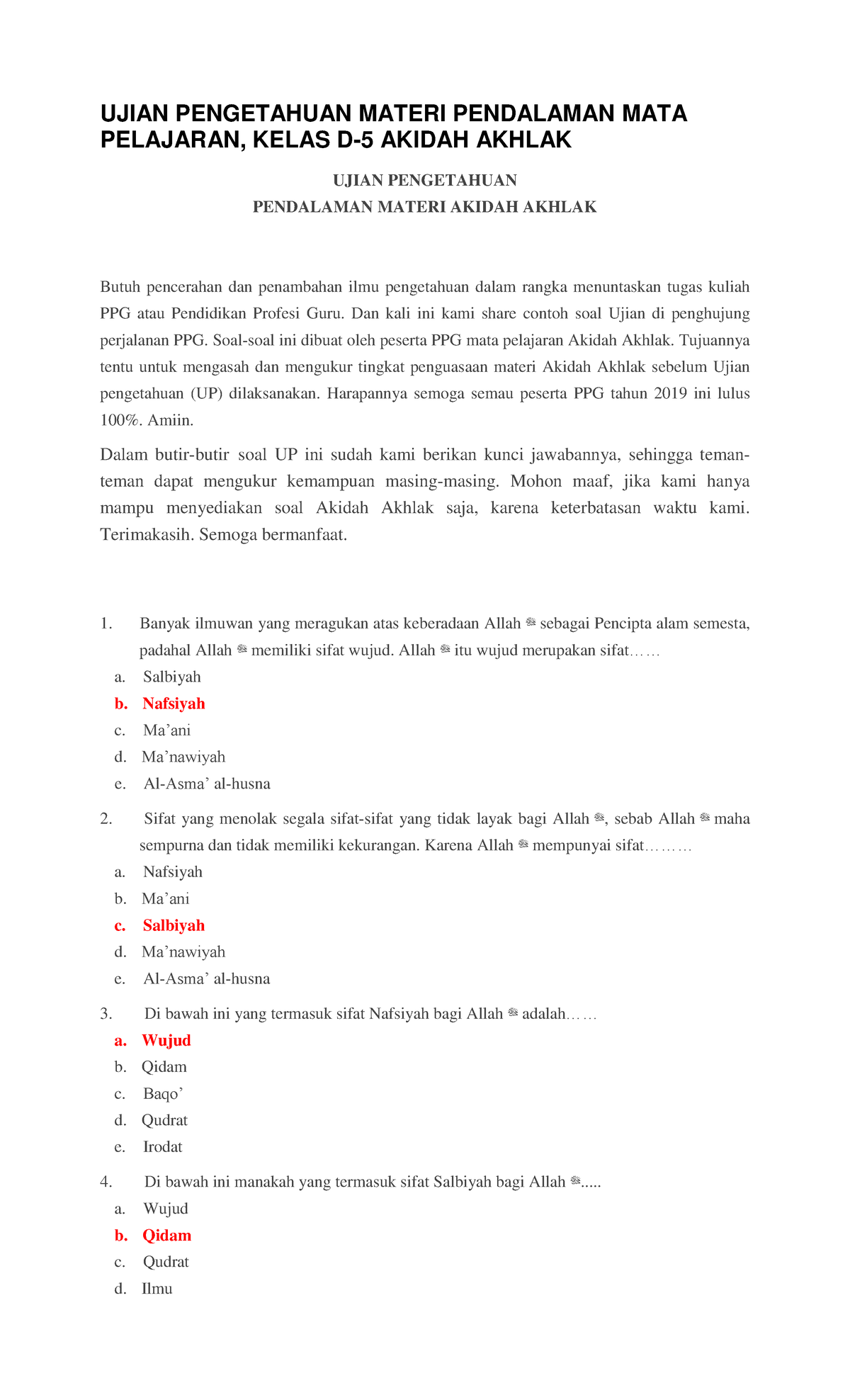 436262041 Ujian Pengetahuan PPG Akidah Akhlak dengan Kunci Jawaban ...