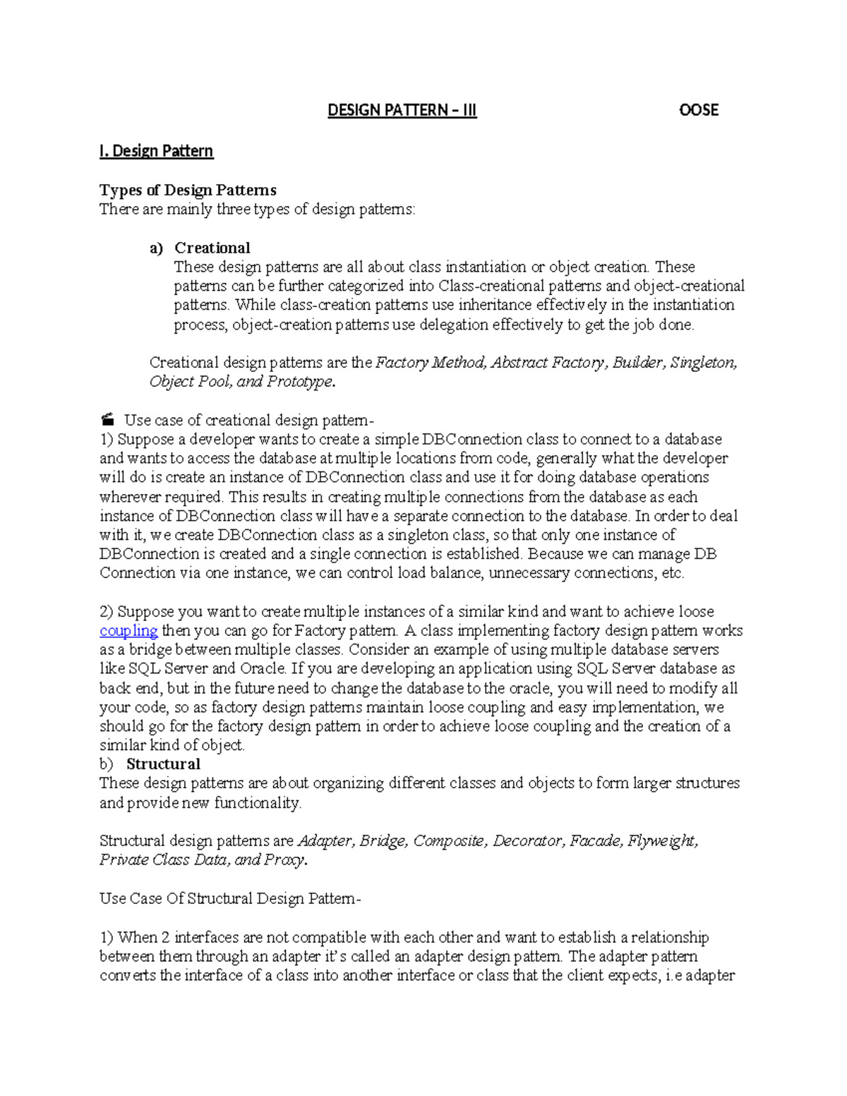OOSE-3 Design Patterns and Principles Summary - 3-Unit Document - Studocu