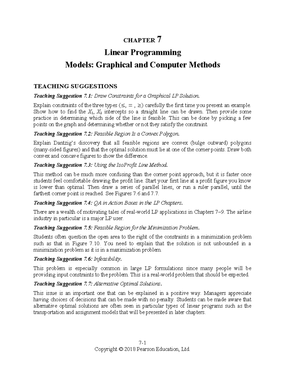 CHAPTER 7 Linear Programming Models: Teaching Suggestions & Practice ...