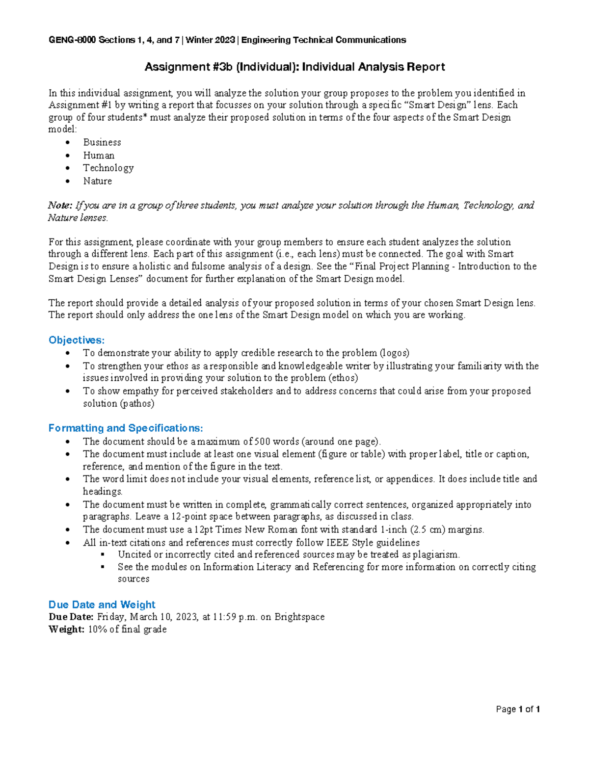 ENG 2023: Individual Analysis Report on Smart Design Model - Studocu