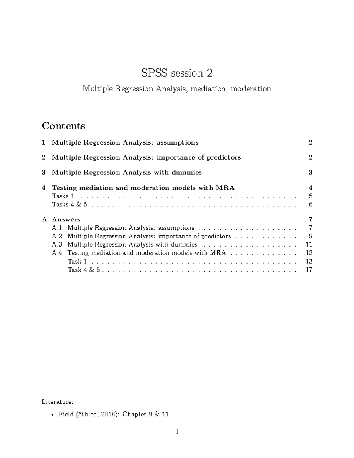 SPSS Session 2: Multiple Regression, Mediation & Moderation Analysis ...