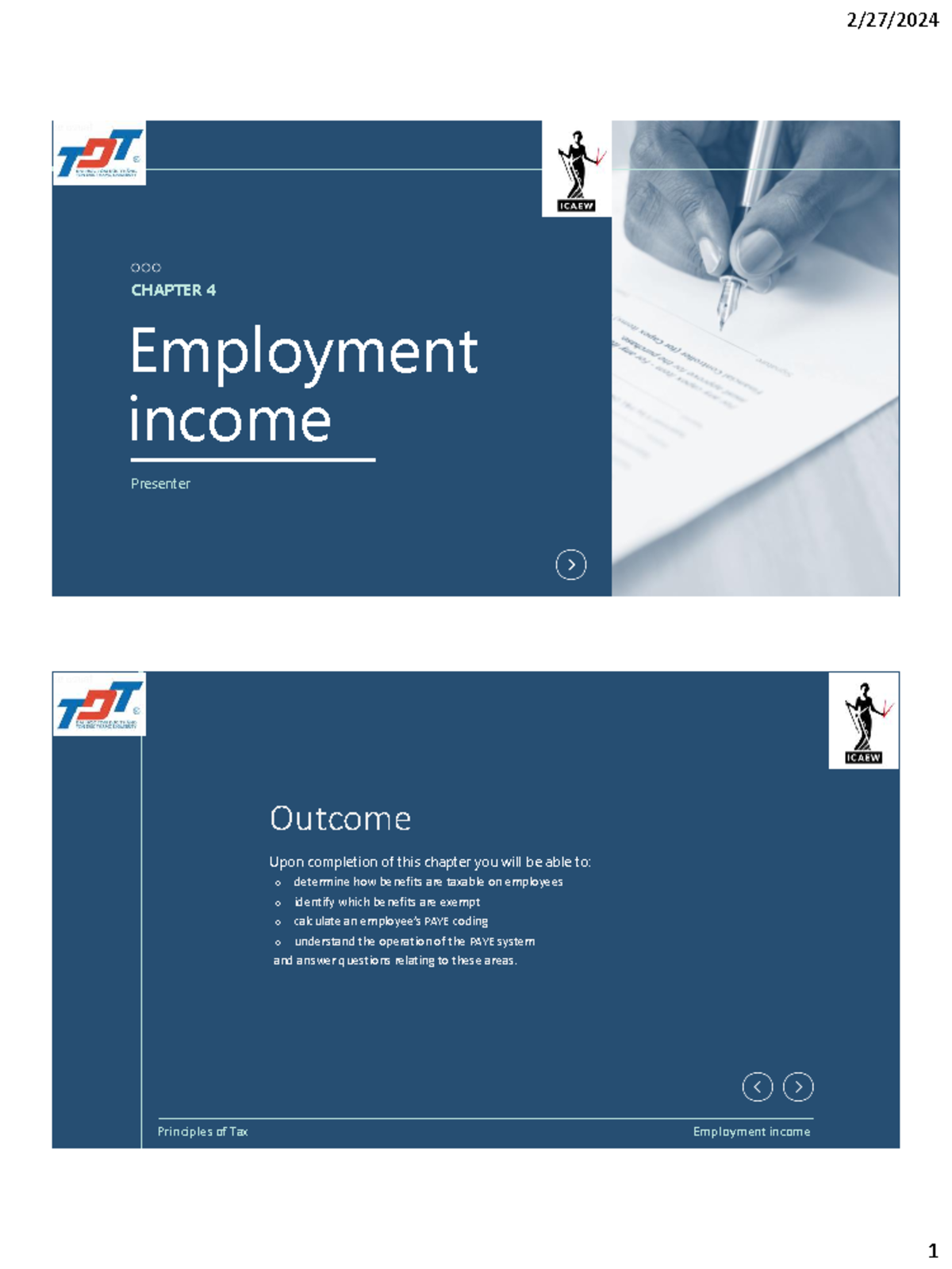 CHAPTER 4 - Employment Income Overview and Taxation Principles - Studocu