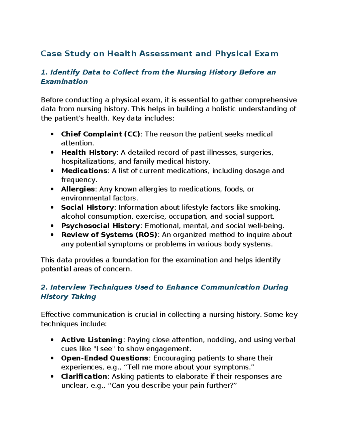 Case Study: Health Assessment & Physical Exam Notes (Week 1) - Studocu